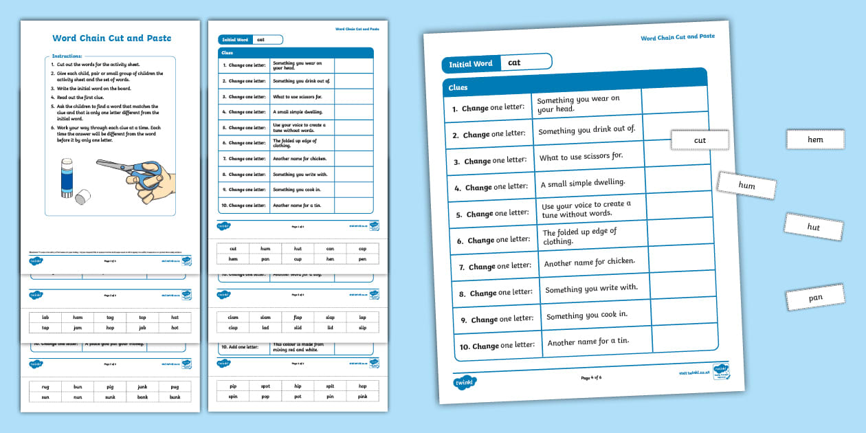 Word Chain Cut and Paste (teacher made) - Twinkl