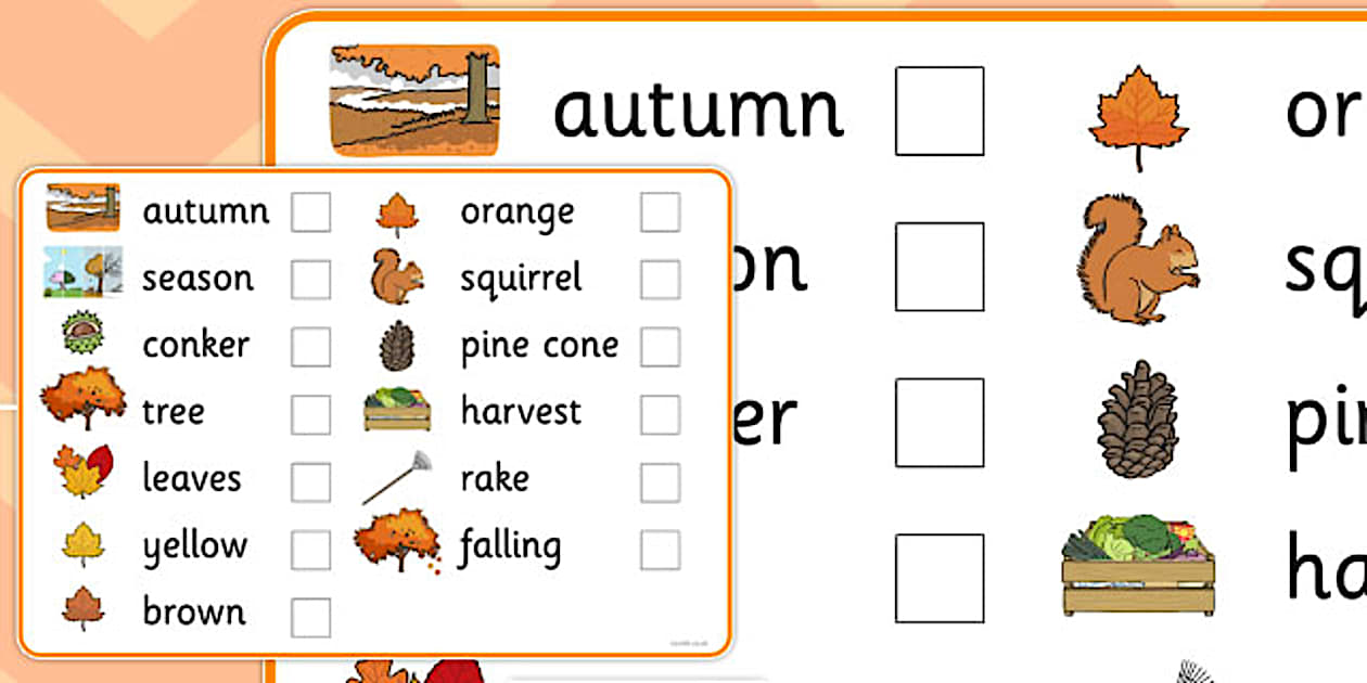 Autumn Pre-Teaching Vocabulary List (teacher made) - Twinkl