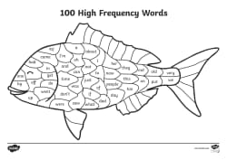 100 High Frequency Words Colouring Fish Worksheet