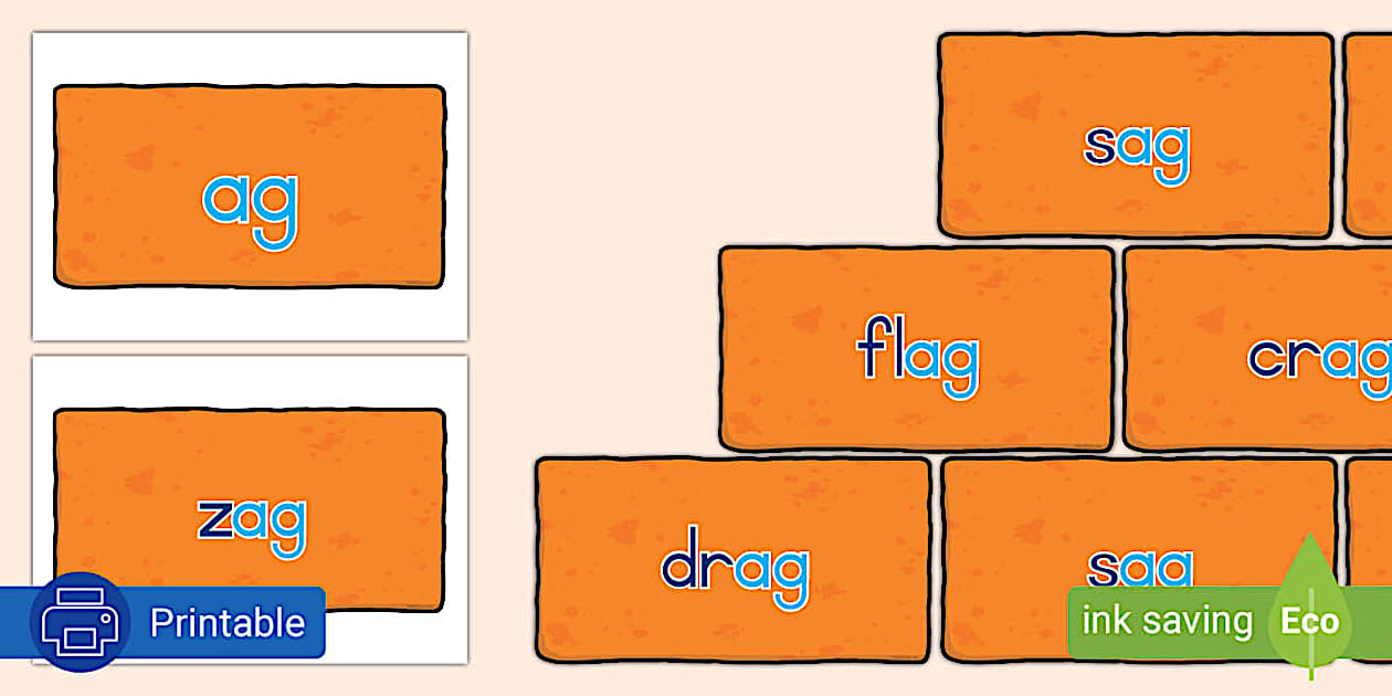 Grade 1 Phonics: -ag Word Wall Cards