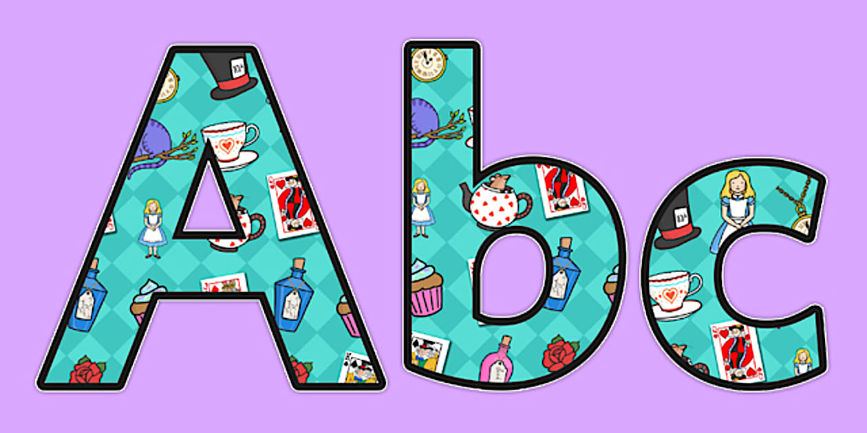 Cursive Alice in Wonderland Themed Display Lettering Lowercase