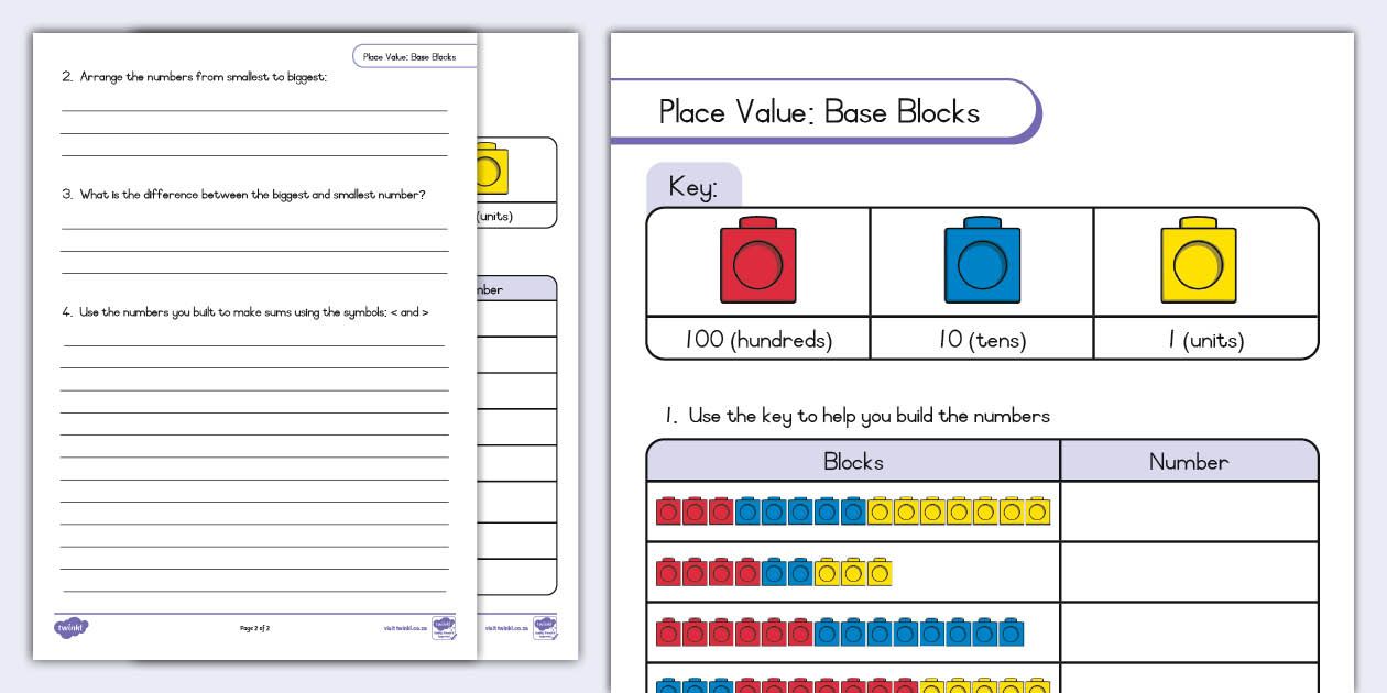 Gr 3: Maths: Place Value: Base Blocks: Activity Sheet