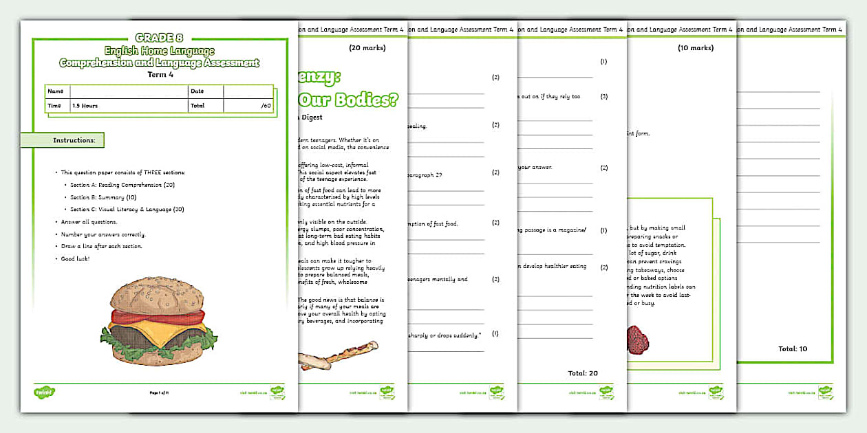 Grade 8 English Home Language Comprehension and Language Assessment Term 4