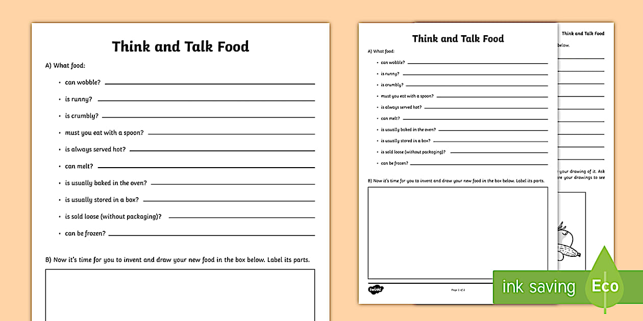 Think and Talk Food Worksheet / Worksheet - Twinkl