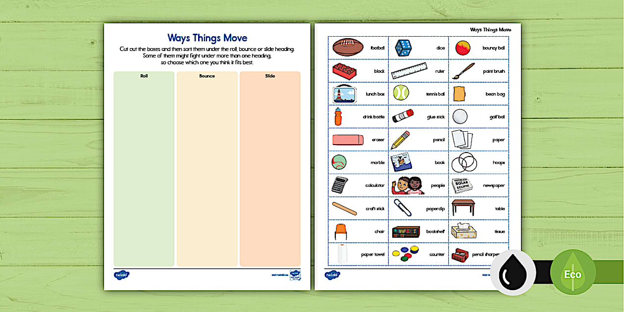 Roll, Bounce or Slide Movement Sorting Activity - Twinkl