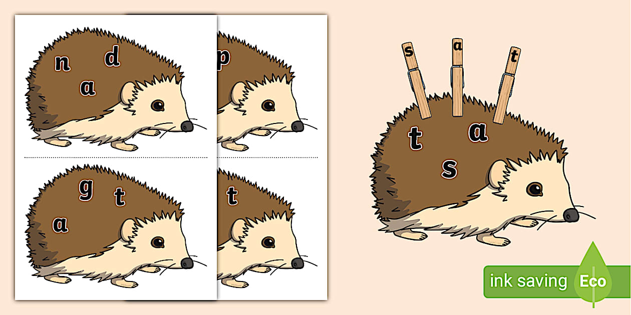 Cursive Phase 2 Phonics Hedgehogs Peg Activity - Twinkl