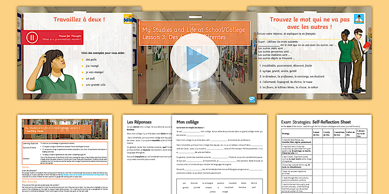 My Studies and Life at School Lesson 3: School Life Lesson Pack French