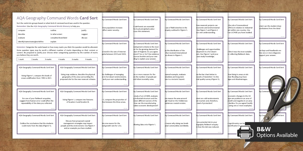 AQA Geography Command Words Card Sort (teacher made)
