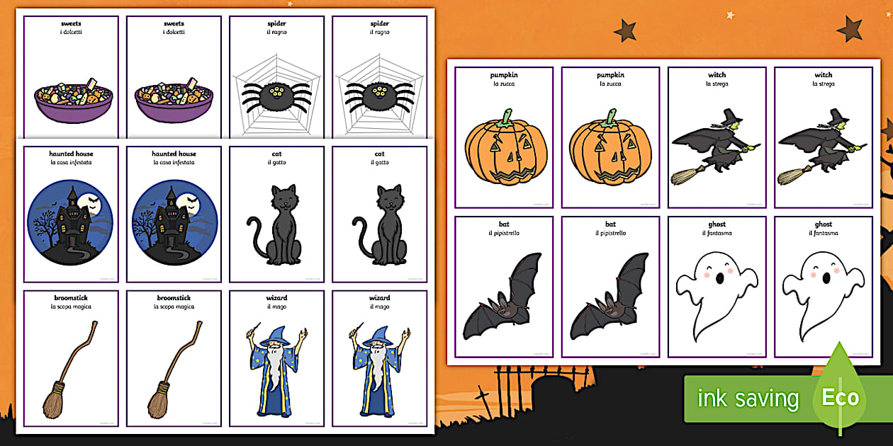 Halloween Pairs Matching Game English/Italian - Twinkl