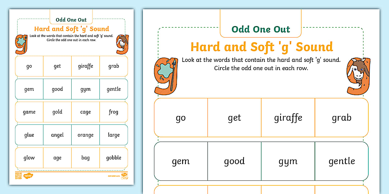 Hard and Soft 'g' Sound Odd One Out Worksheet