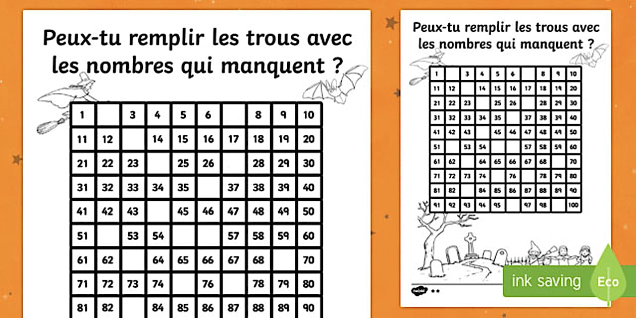 Carré de nombres avec nombres manquants sur le thème d'Halloween