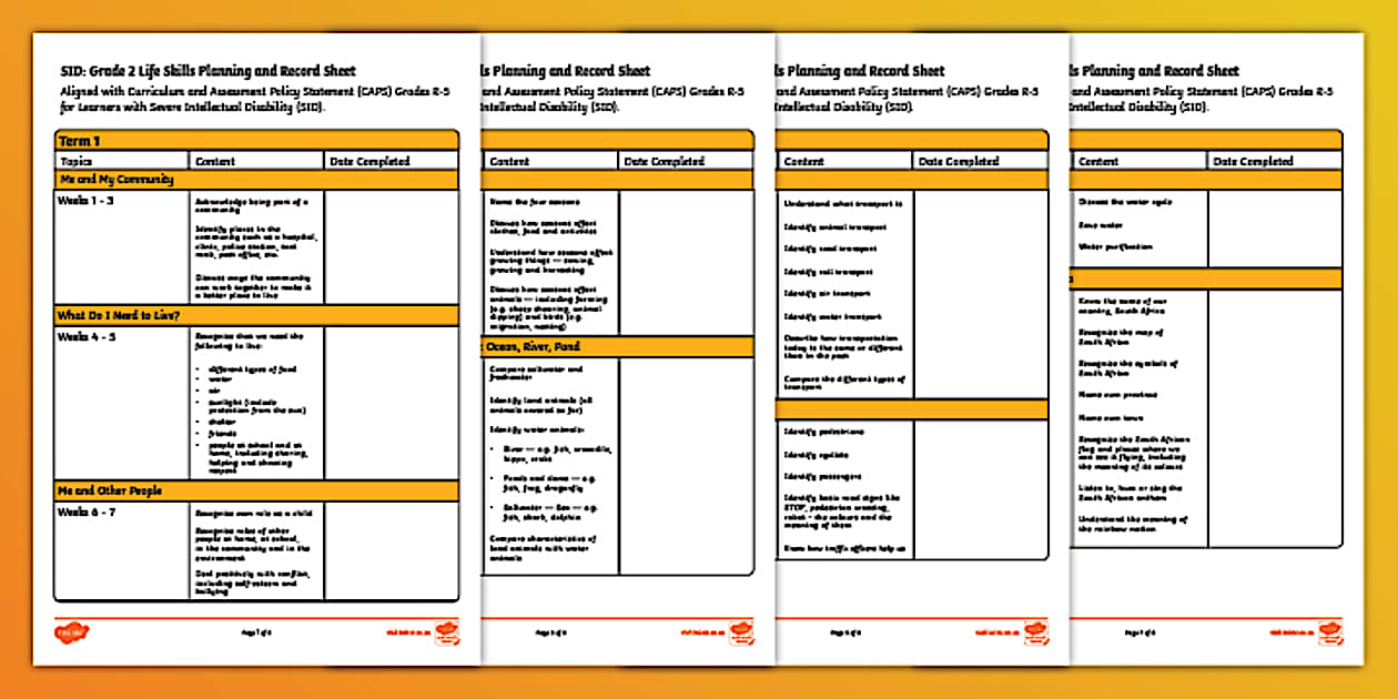 SID: Grade 2 Life Skills Planning and Record Sheet - Twinkl