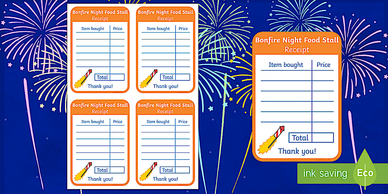 Cursive Bonfire Night Food Stall Role Play Receipt - Twinkl