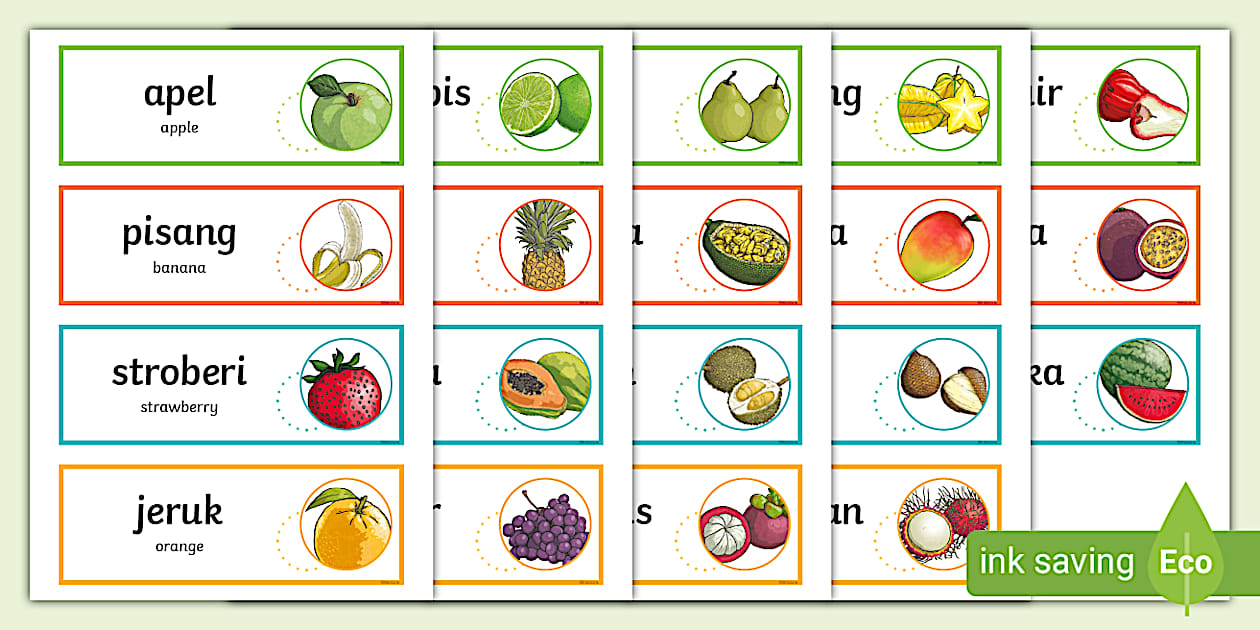 Indonesian English Fruit Word Cards (teacher made) - Twinkl
