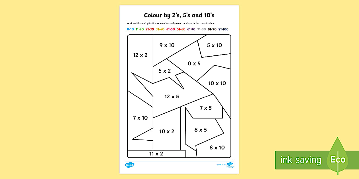 Colour by 2s, 5s and 10s Mixed Multiplication - Twinkl