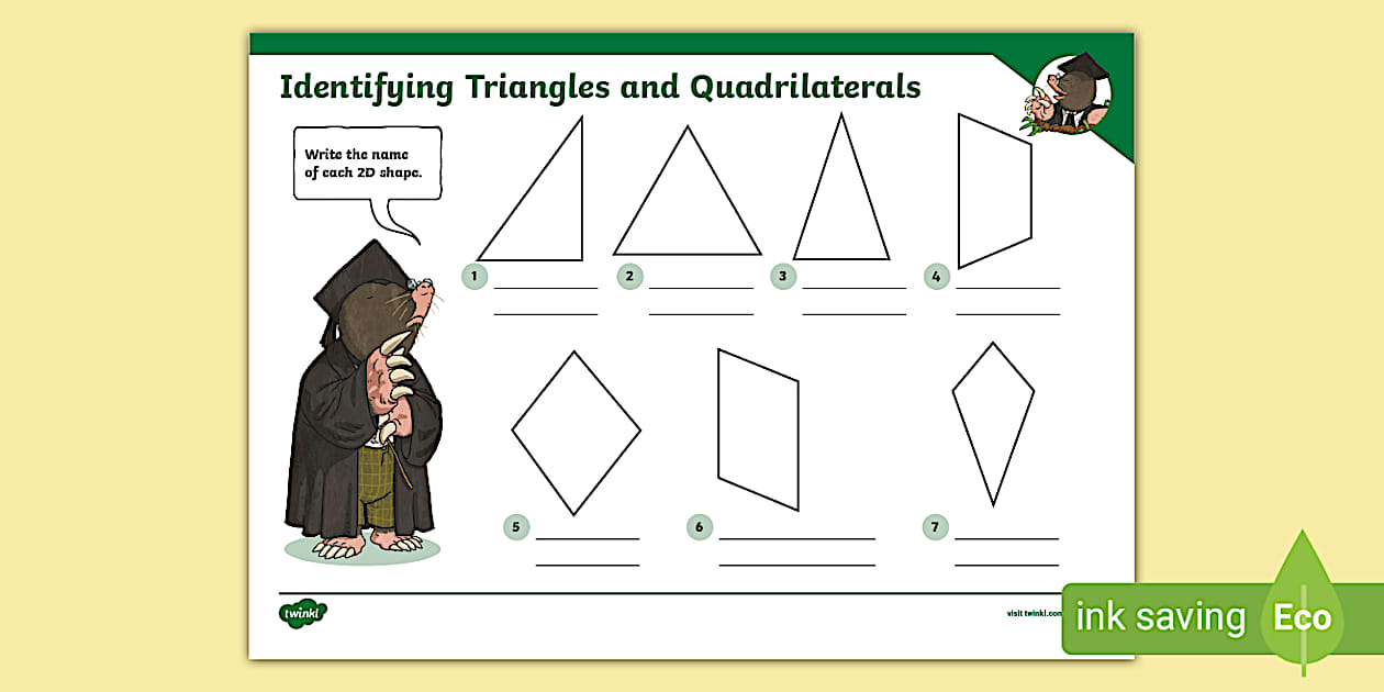 Identifying Triangles and Quadrilaterals Activity sheet