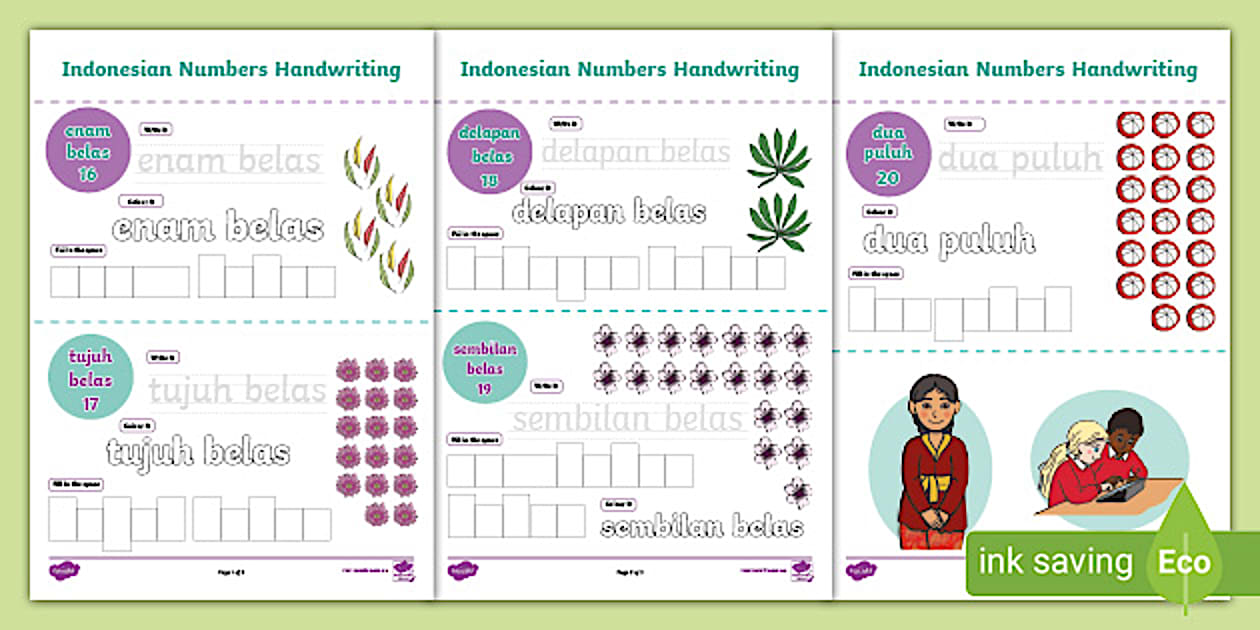 Indonesian Numbers 16-20 Handwriting Activity (teacher made)
