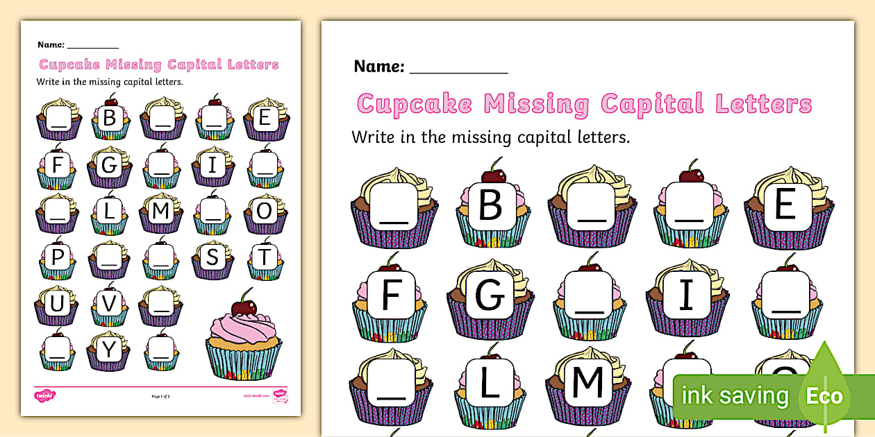 Cupcake Missing Capital Letters Worksheet | Twinkl Alphabet