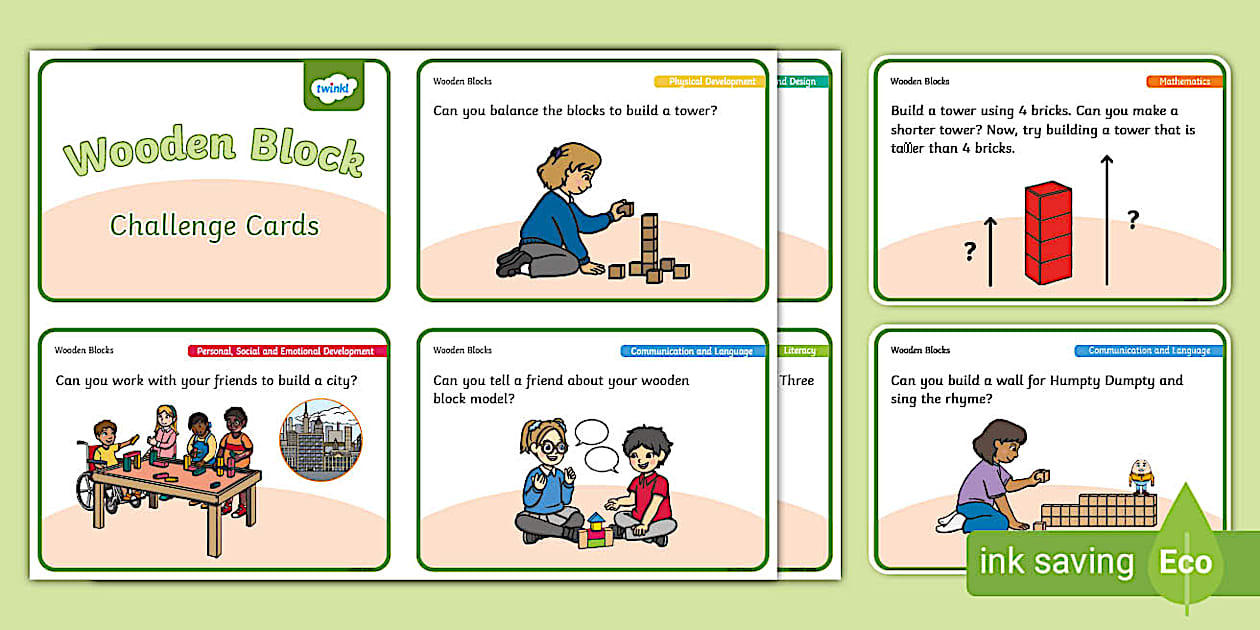 Wooden Block Continuous Provision Challenge Cards - Twinkl