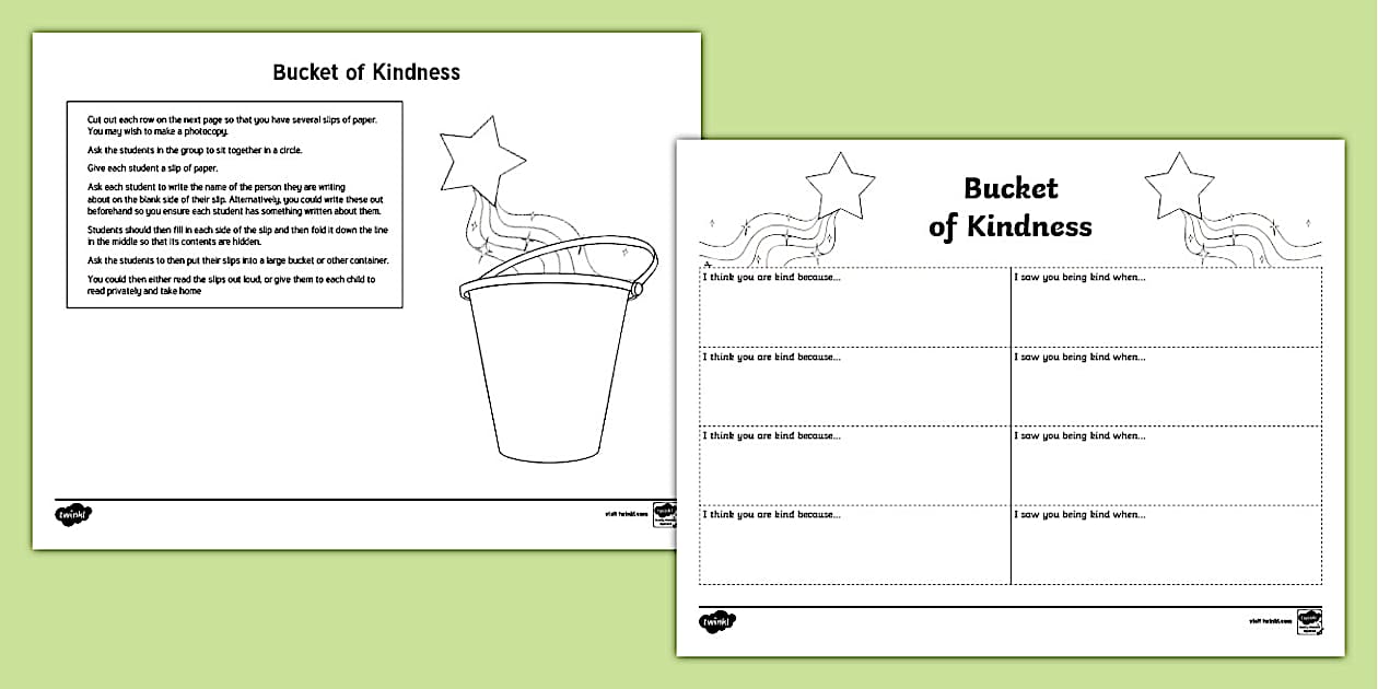 Fill a Bucket of Kindness Activity Worksheet for 3rd-5th Grade