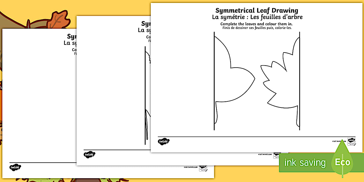Autumn Symmetrical Leaf Drawing Worksheet / Worksheet English/French