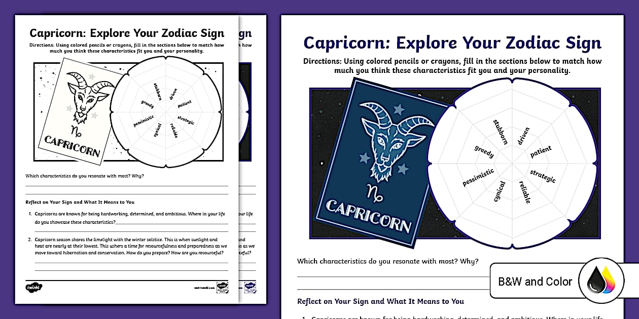 Capricorn: Explore Your Zodiac Sign Worksheet for 3rd-5th