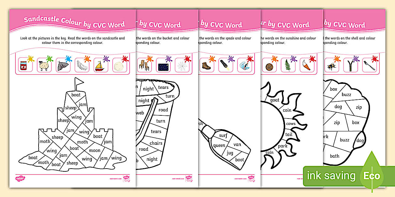Summer-Themed Colour by CVC Word Activity Pack - Twinkl