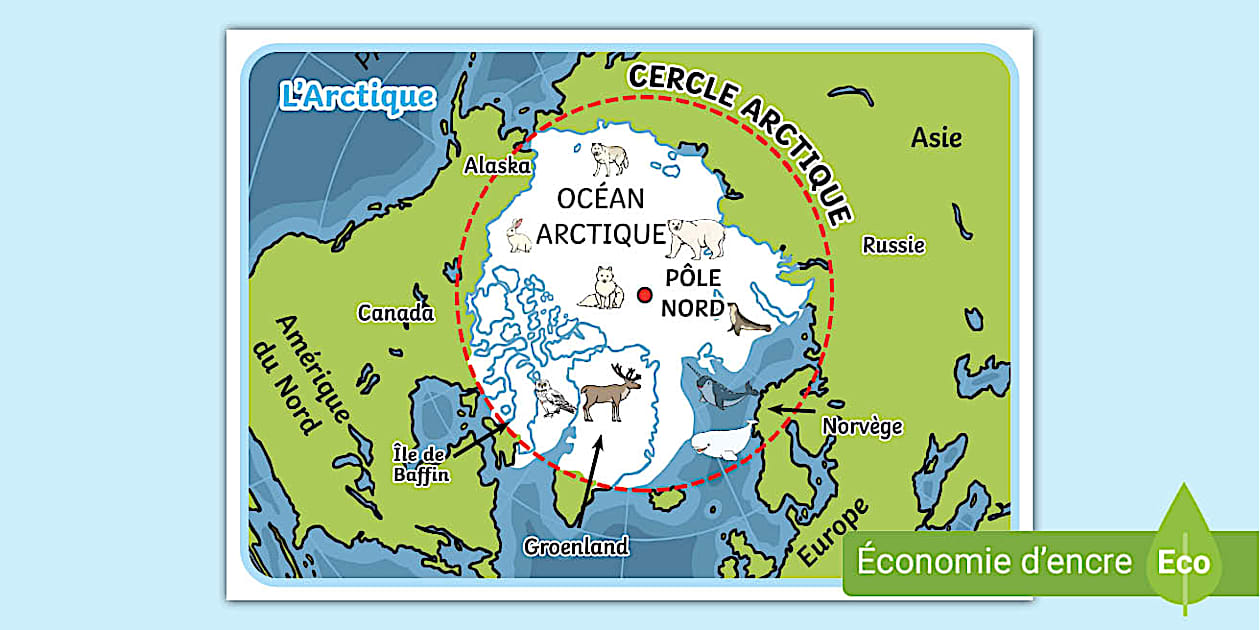 Carte légendée et imagée de l'Arctique