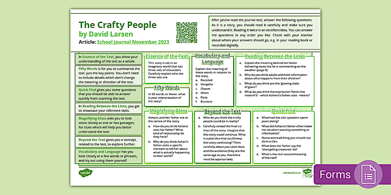 L4 November 2023 School Journal The Crafty People Story Comprehension