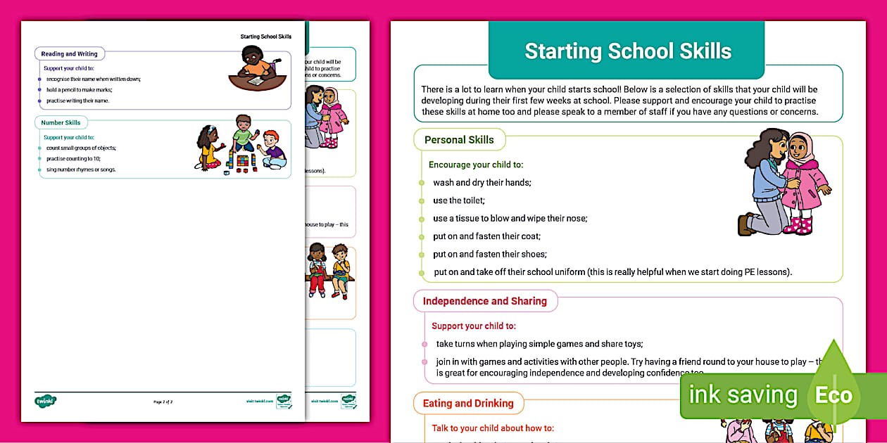 Editable Starting School: Parent and Carer School Readiness Information ...