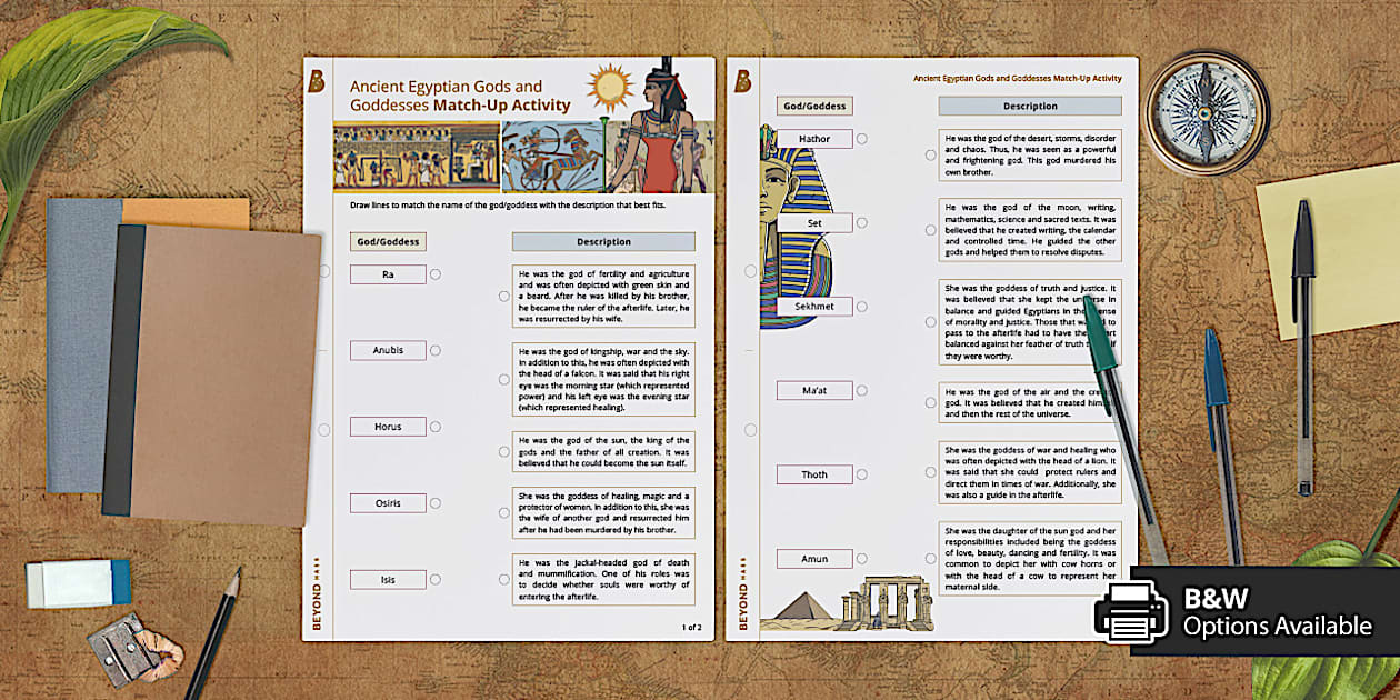 Ancient Egyptian Gods and Goddesses Match-Up Activity
