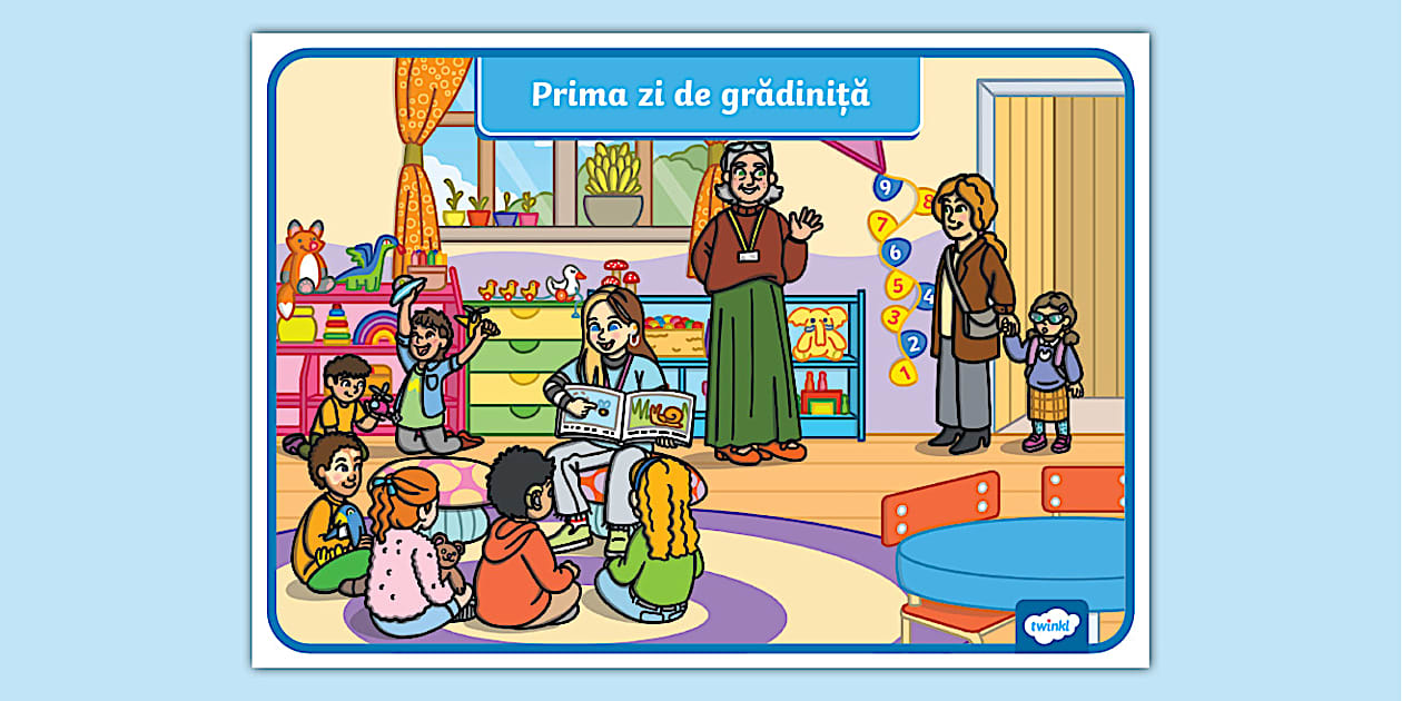Prima zi de grădiniță – Planșă pentru lectura după imagini