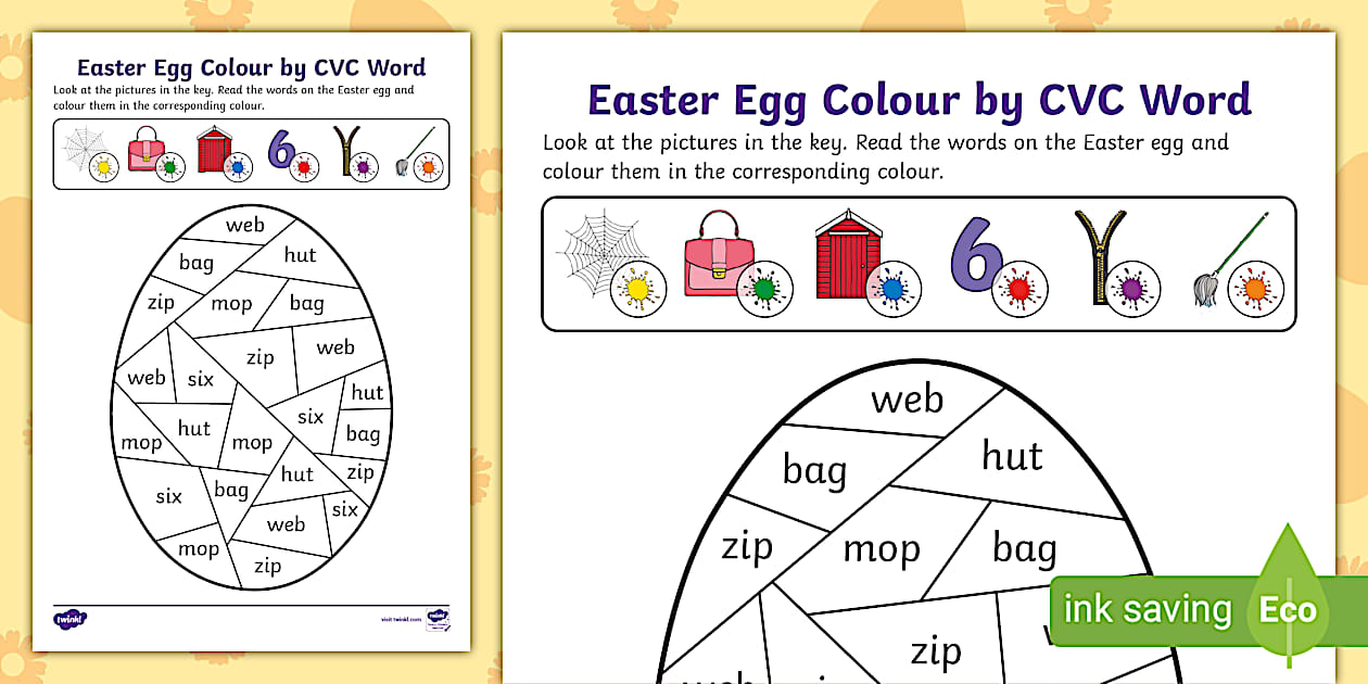 Easter Egg Colour by CVC Word Activity - Twinkl
