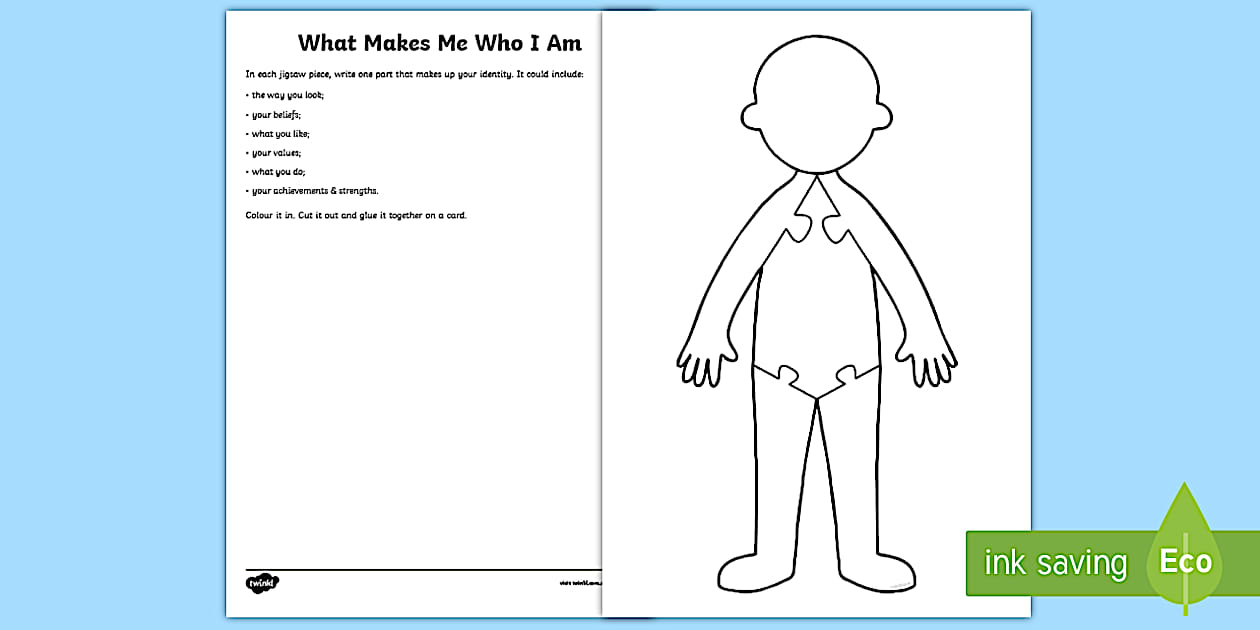 ‘Who I Am’ identity worksheet. Great for EYLF and F-2丨Twinkl