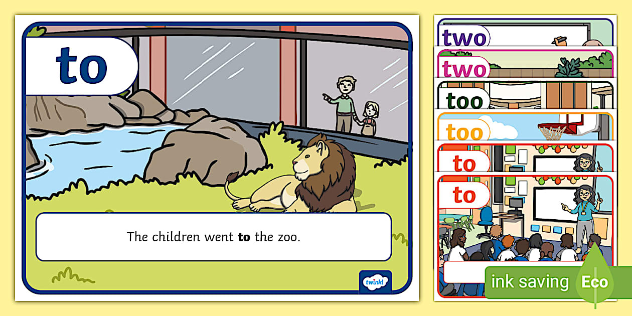 Cursive To, Too and Two Homophones Display Posters - Twinkl