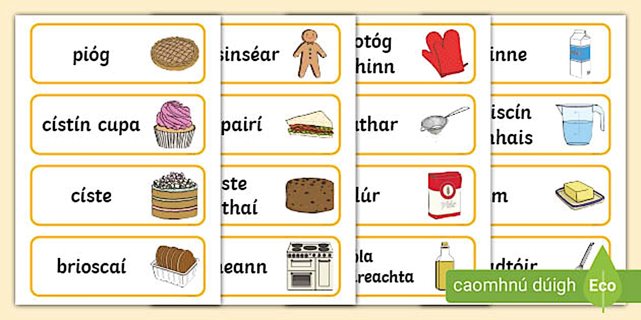 Bakery Word Cards Gaeilge (teacher made) - Twinkl