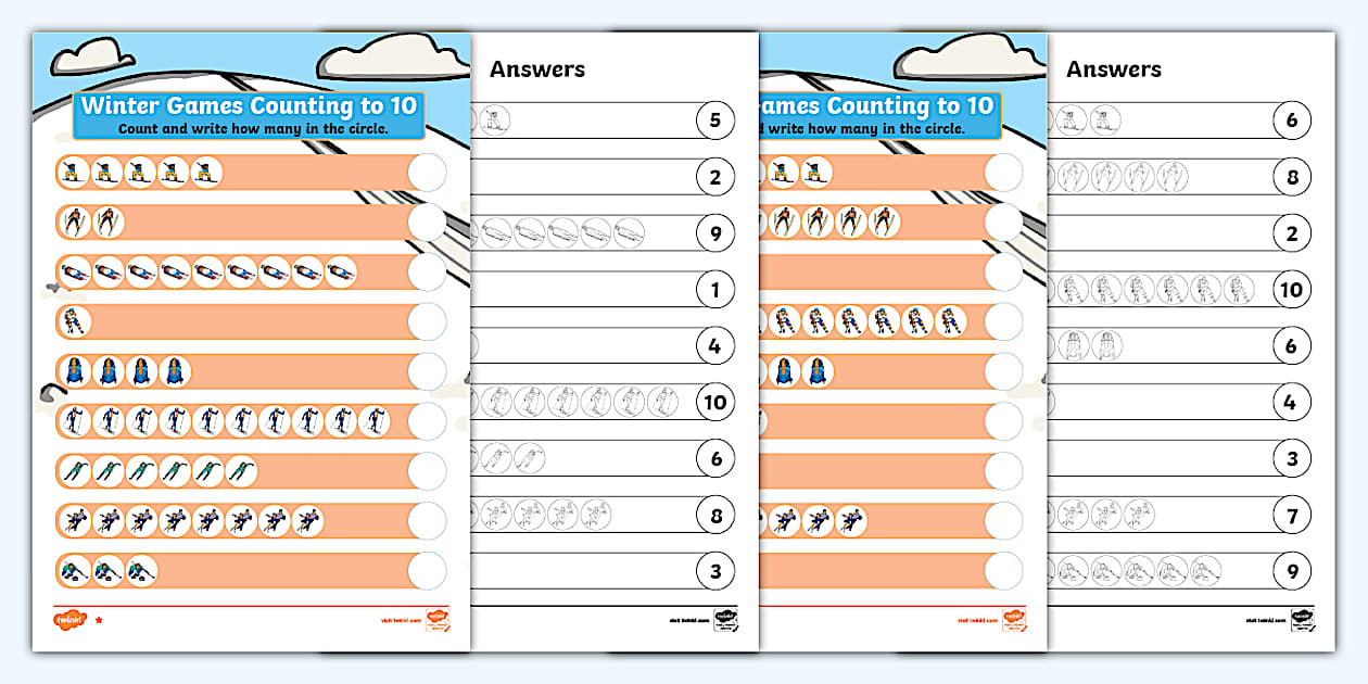 Winter Games Counting to 10 Activity Sheet (teacher made)