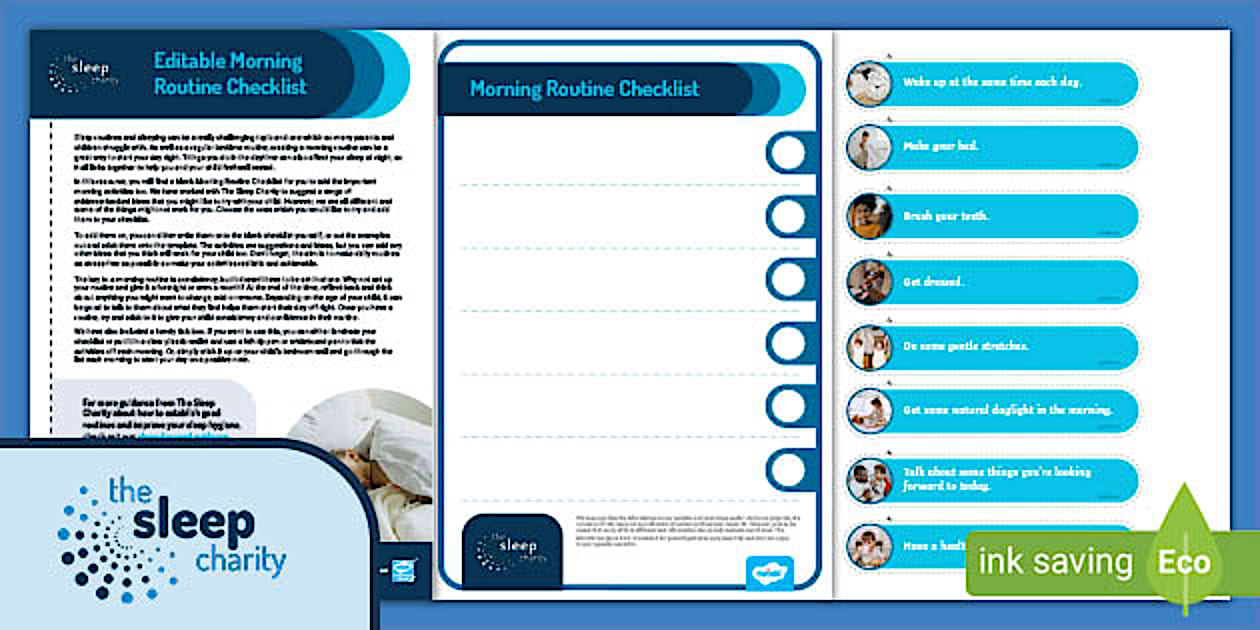 The Sleep Charity: Editable Morning Routine Checklist