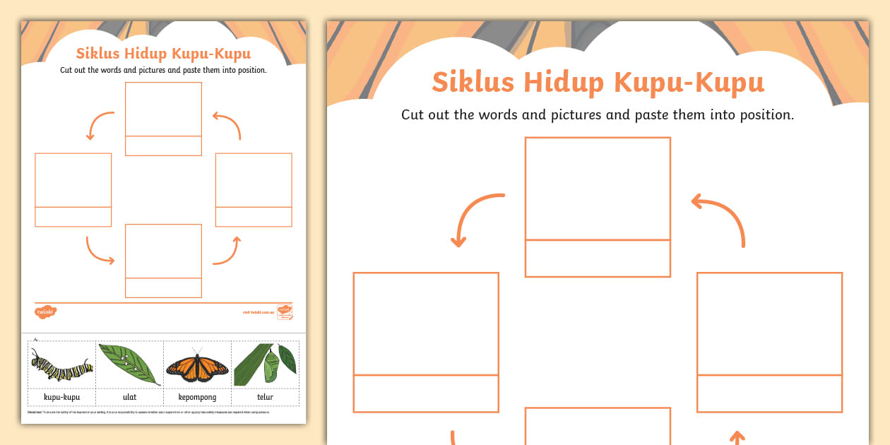 Butterfly Life Cycle Cut and Paste Activity - Indonesian