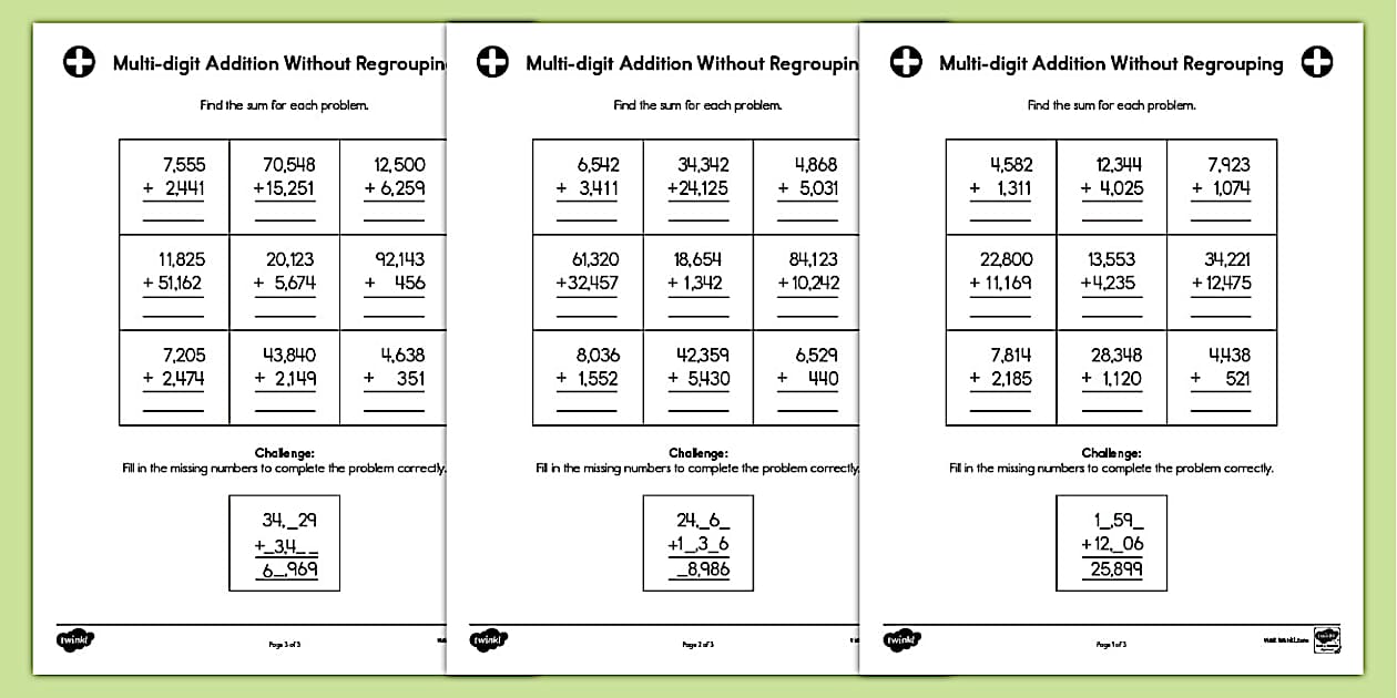 Multi-digit Addition Without Regrouping Worksheet - Twinkl