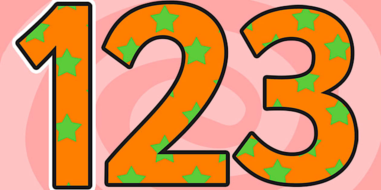 Orange and Green Stars Small Display Numbers - Twinkl