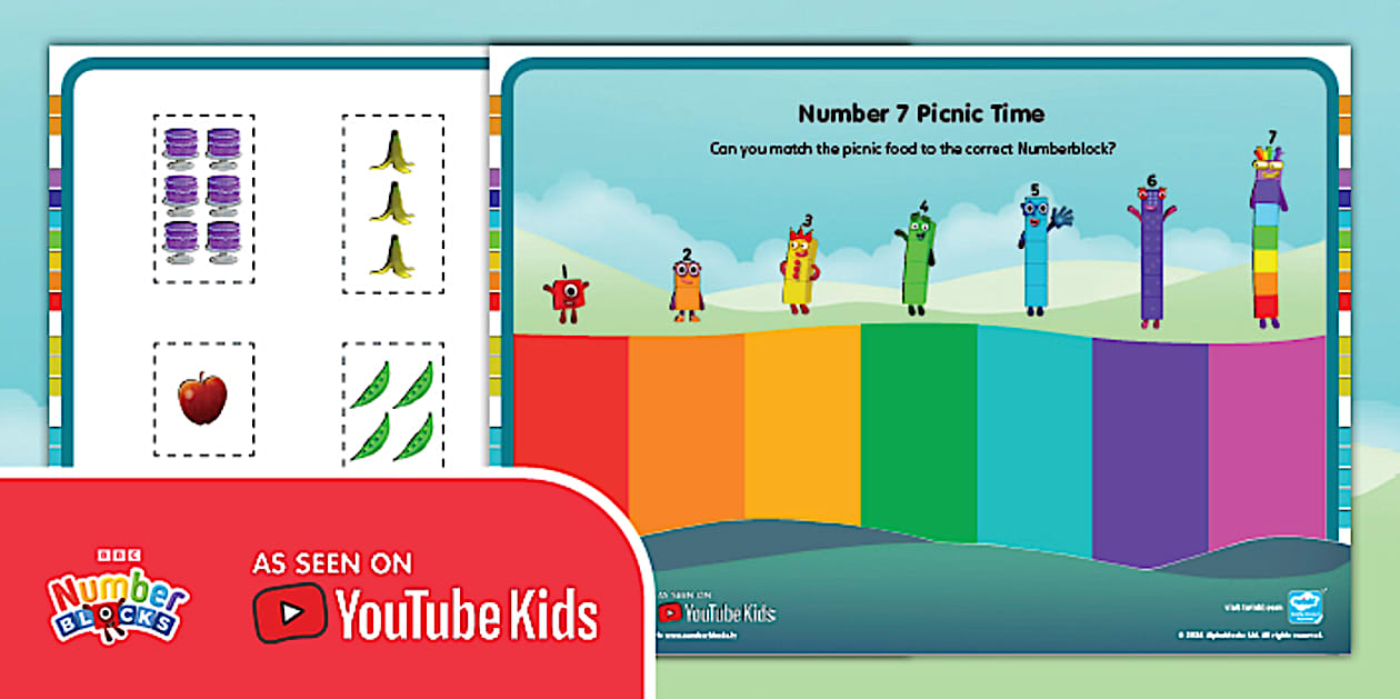 Numberblocks: Number 7 Picnic Time Worksheet - Twinkl