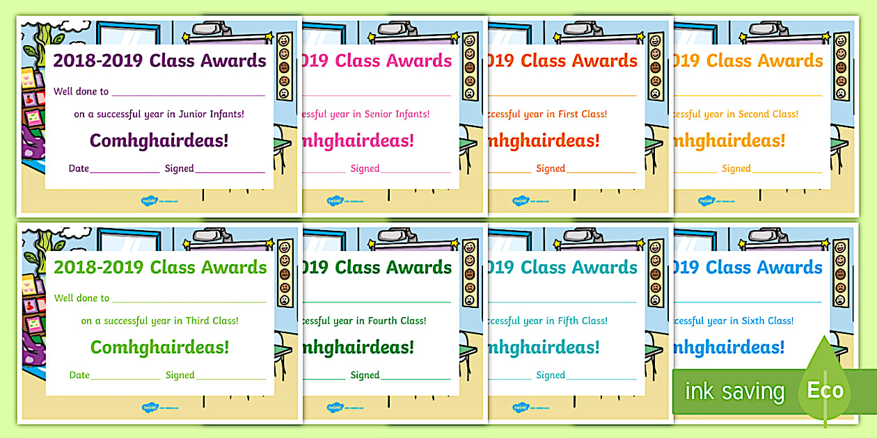 Junior Infants - Sixth Class End-of-Year Certificates