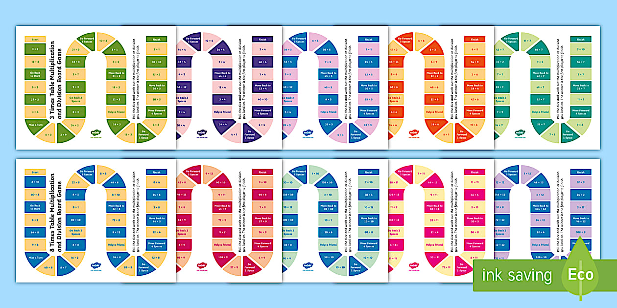 3 to 12 Times Tables Multiplication and Division Games Pack