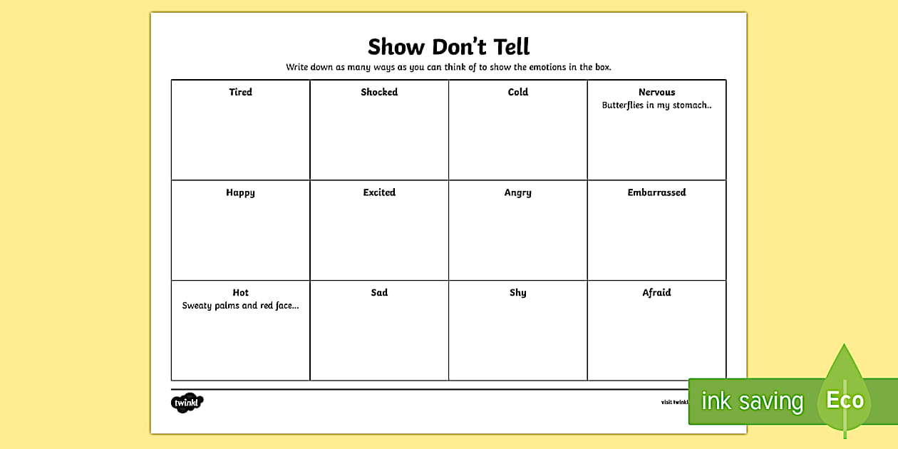 Editable Show Don't Tell: Writing Composition Worksheet