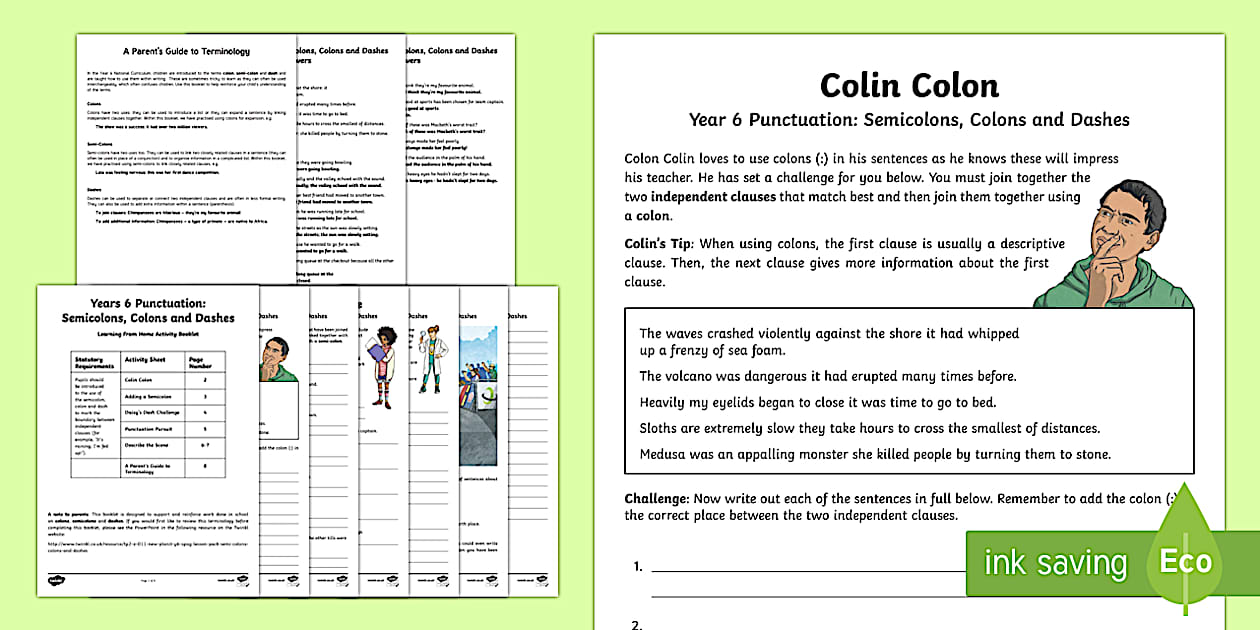 Editable Year 6 Punctuation: Colons, Semicolons and Dashes Learning ...