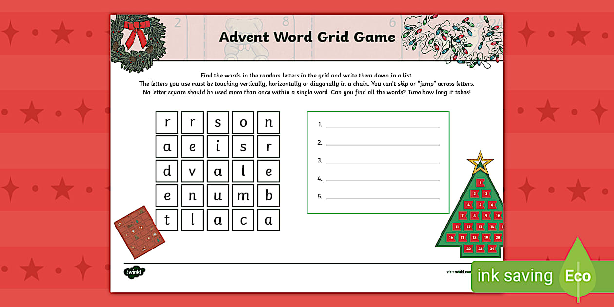 Advent Word Grid Game (teacher made) - Twinkl