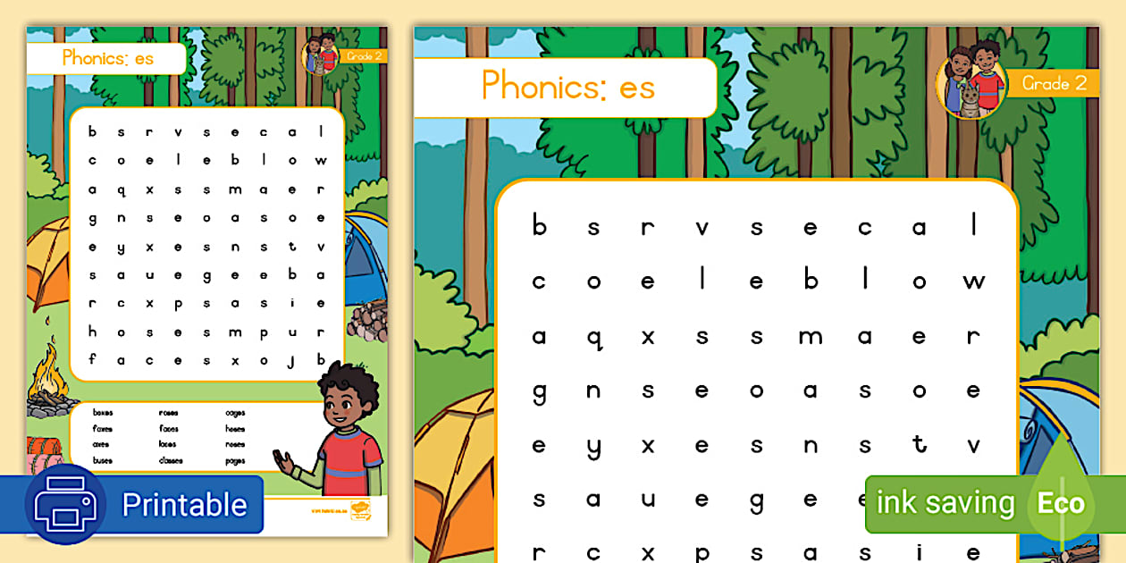 Grade 2 Phonics: Suffix -es Wordsearch