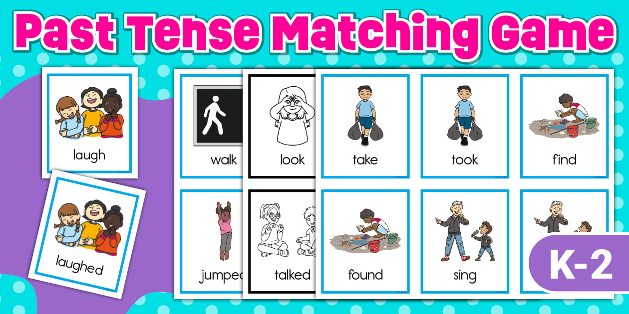 Past Tense Pairs Matching Cards Game for K-2nd Grade