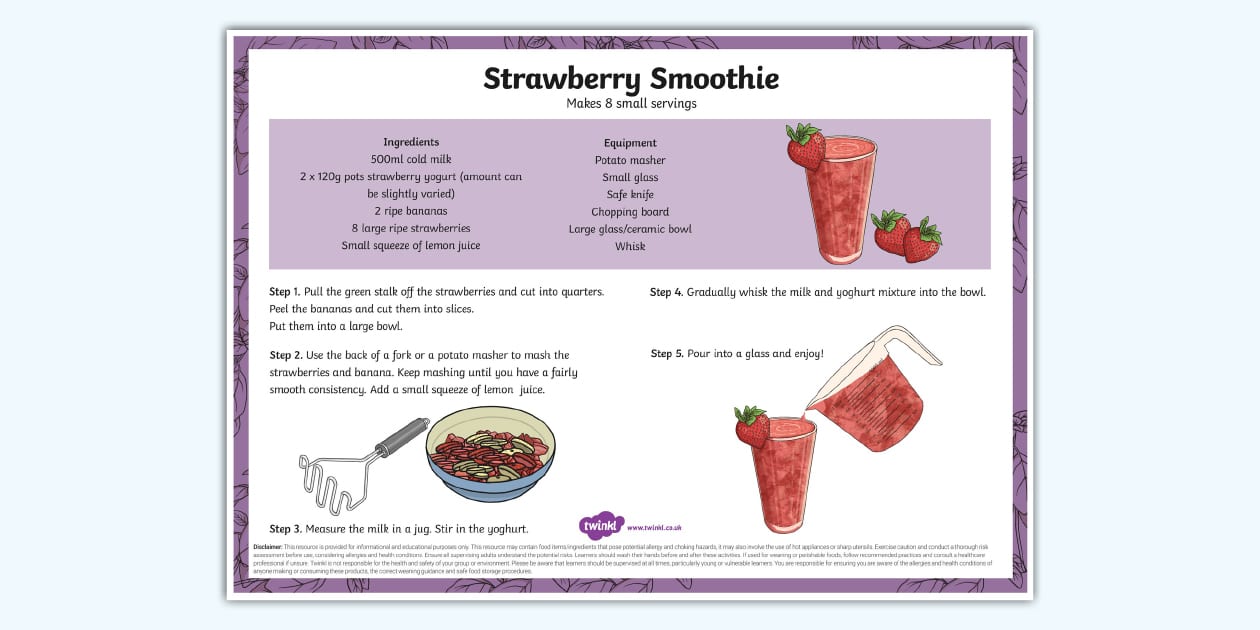 Recipe Strawberry Smoothie (teacher made) - Twinkl